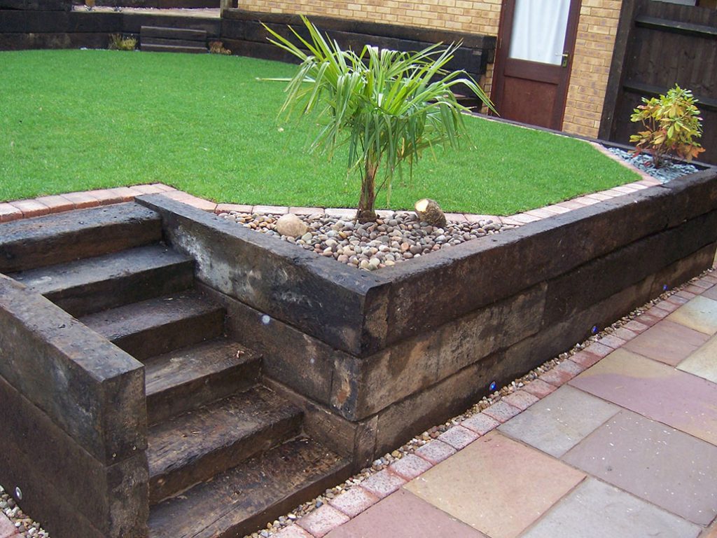 Sleeper Walling, Paths and Steps - Addingtons Landscaping